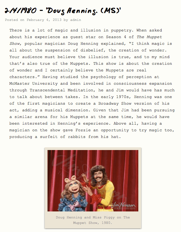 Jim Henson’s Diary Entry for “The Muppet Show” – THE DOUG HENNING PROJECT