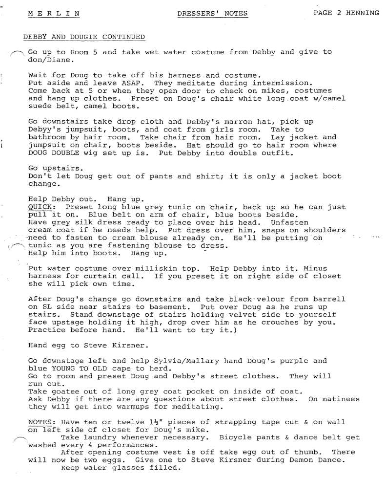 Original “Merlin” Dressing Notes – THE DOUG HENNING PROJECT