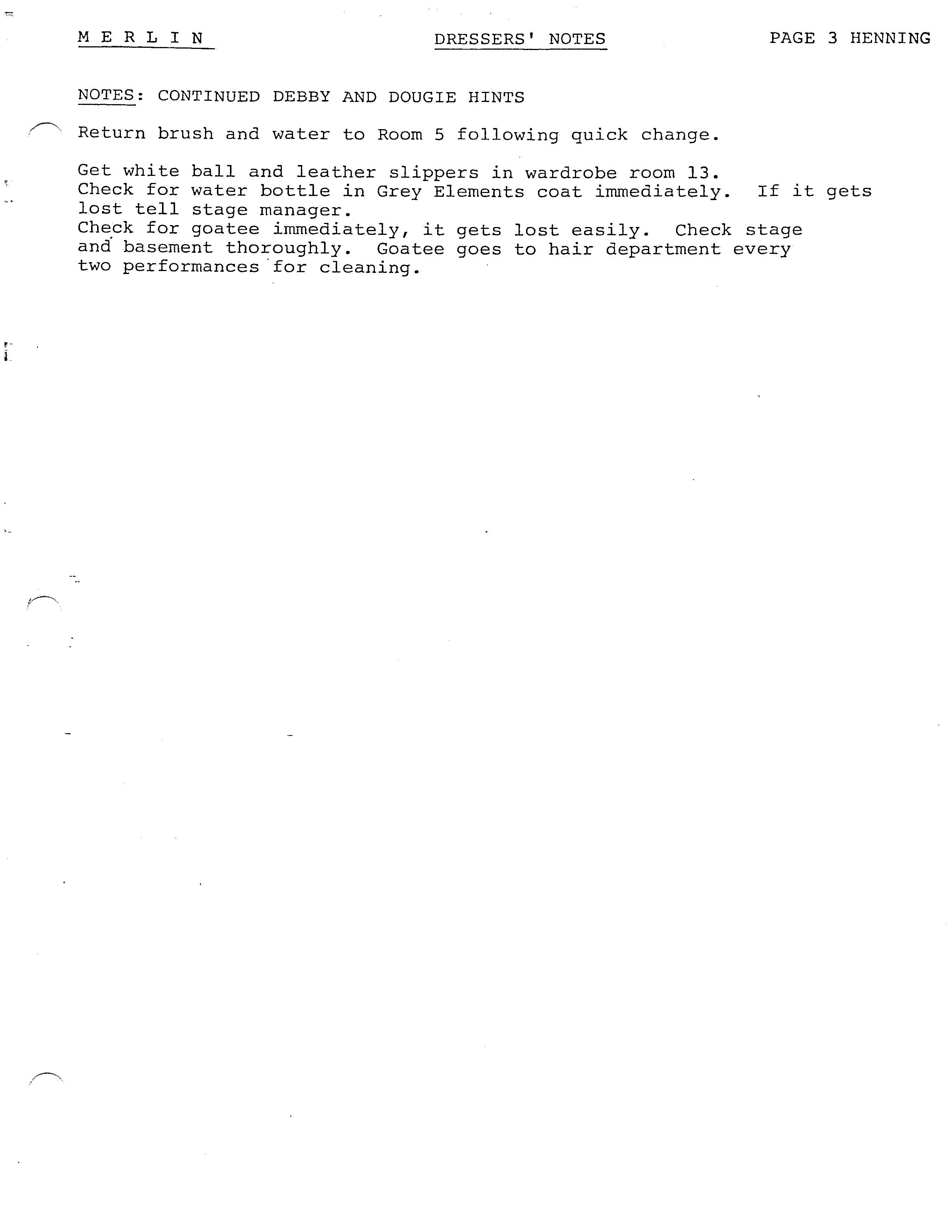 Original “Merlin” Dressing Notes – THE DOUG HENNING PROJECT