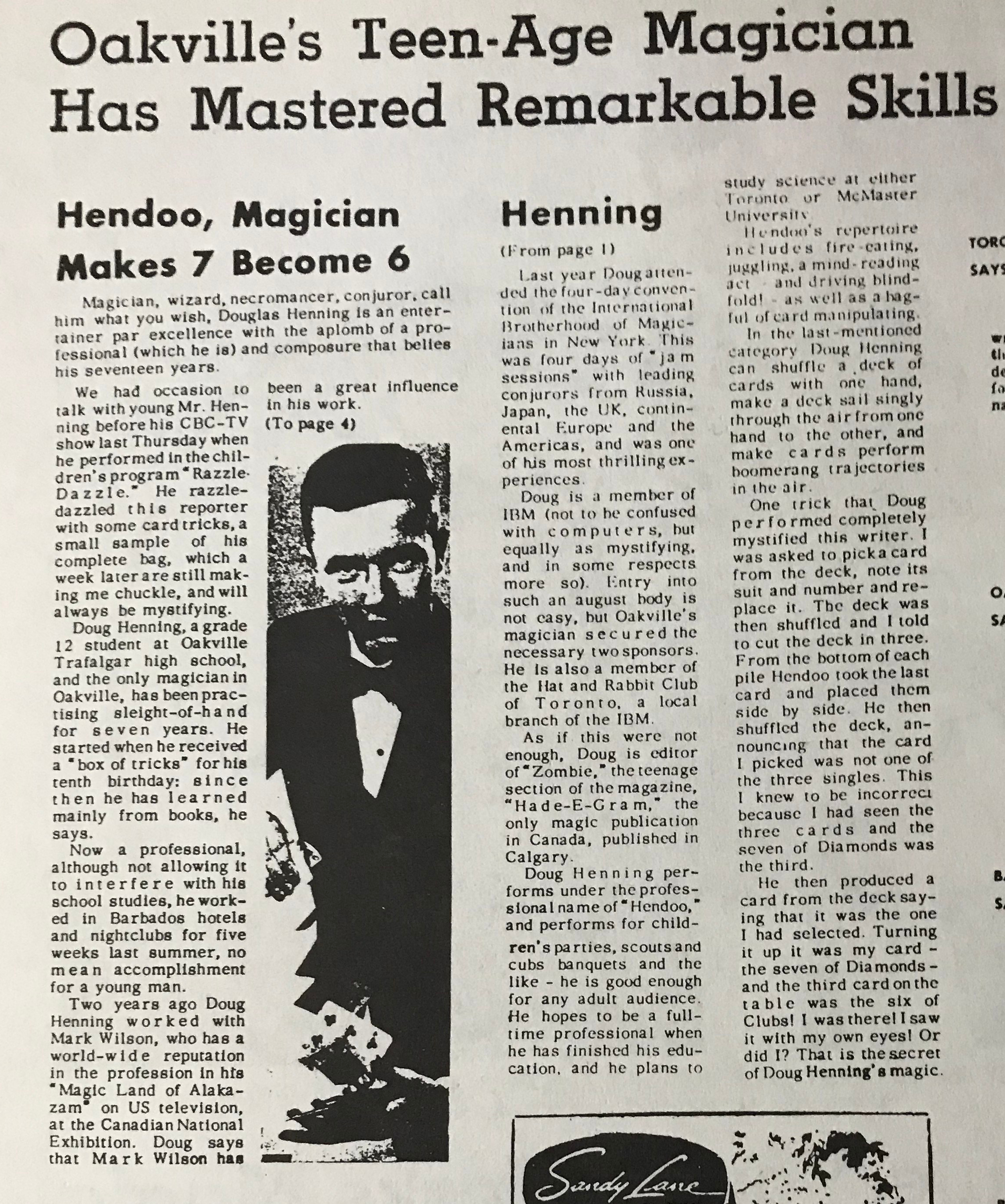 Vintage “Hendoo” Newspaper Article – THE DOUG HENNING PROJECT