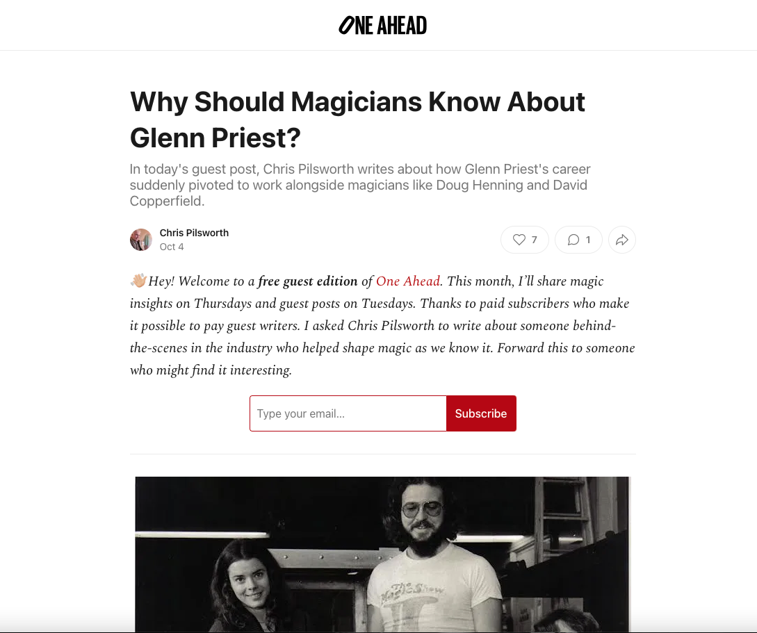 One Ahead Article-Why Should Magicians Know About Glenn Priest? – THE ...