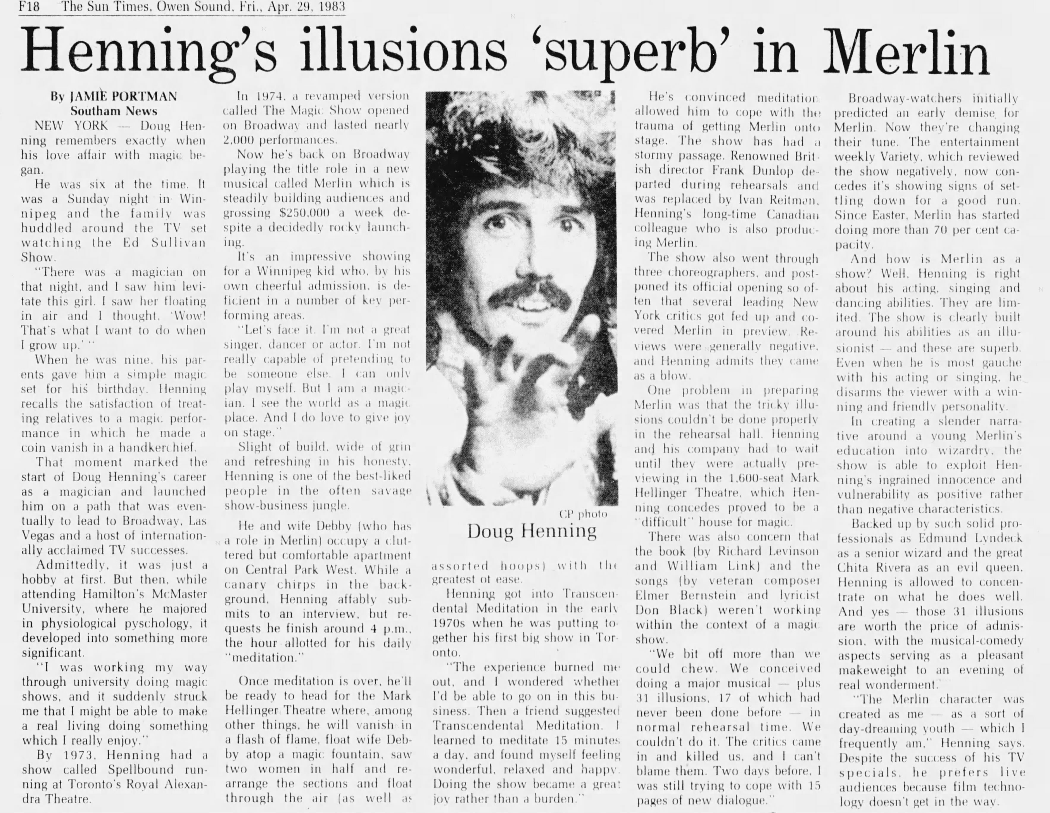 The Sun Times, Owen Sound, 4/29/83: Merlin Interview – THE DOUG HENNING ...