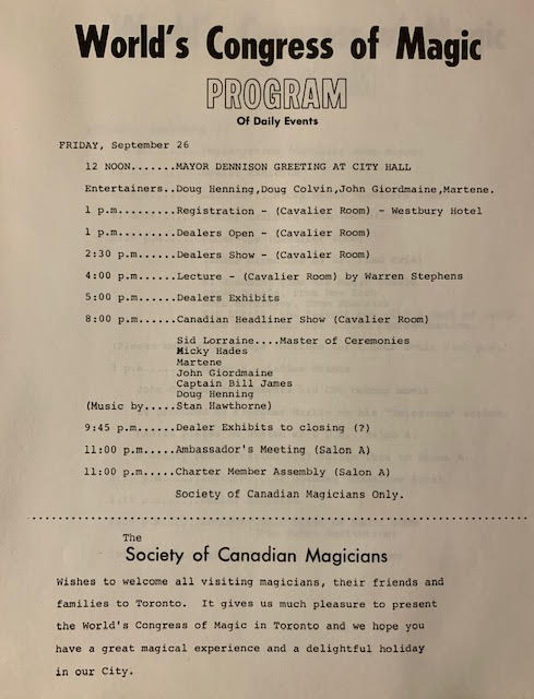 “World Congress of Magic” 1969 Program – THE DOUG HENNING PROJECT